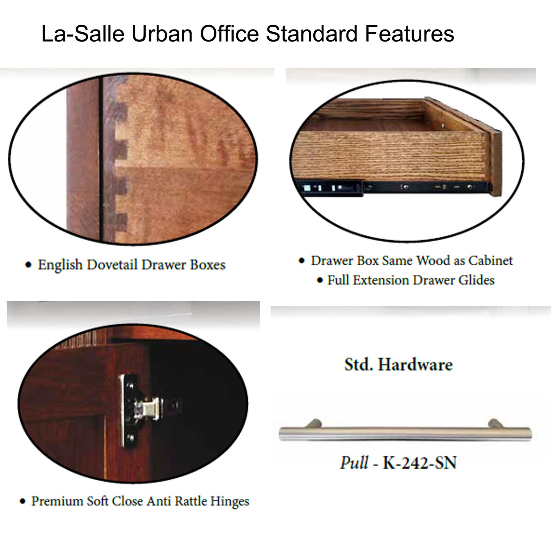 LA-Salle Urban 60 inch Credenza Desk with 5 Drawers- Ohio Hardwood ...